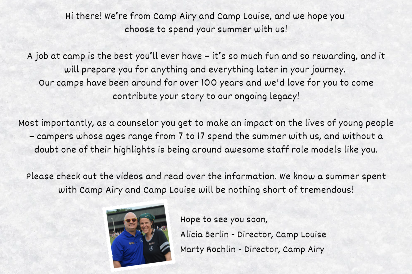 The Staff Experience - Camps Airy & Louise